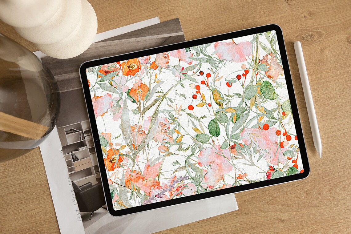 Floral Pattern iPad Wallpapers, Set of 2, Aesthetic Flower iPad ...