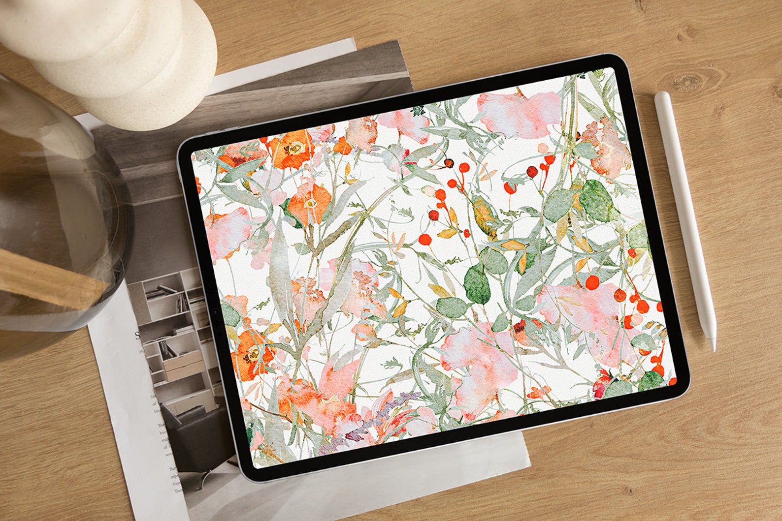 Floral Pattern iPad Wallpapers, Set of 2, Aesthetic Flower iPad ...