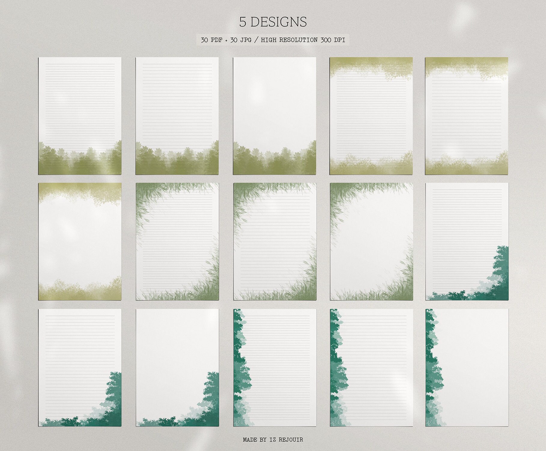 Green Tree Letter Writing Set, A4/letter/lined/unlined/pdf/jpg ...