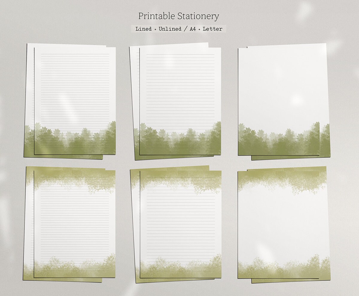 Green Tree Letter Writing Set, A4/letter/lined/unlined/pdf/jpg ...