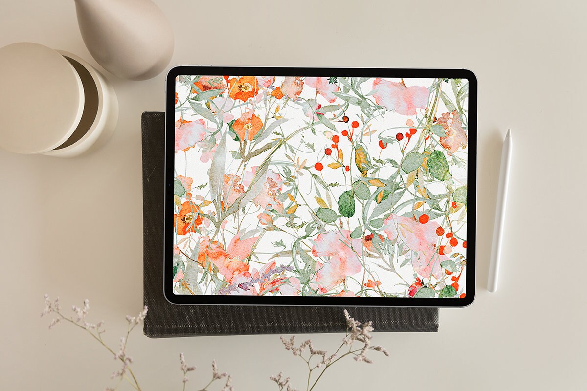 Floral Pattern iPad Wallpapers, Set of 2, Aesthetic Flower iPad ...
