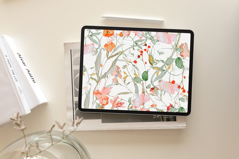 Floral Pattern iPad Wallpapers, Set of 2, Aesthetic Flower iPad ...
