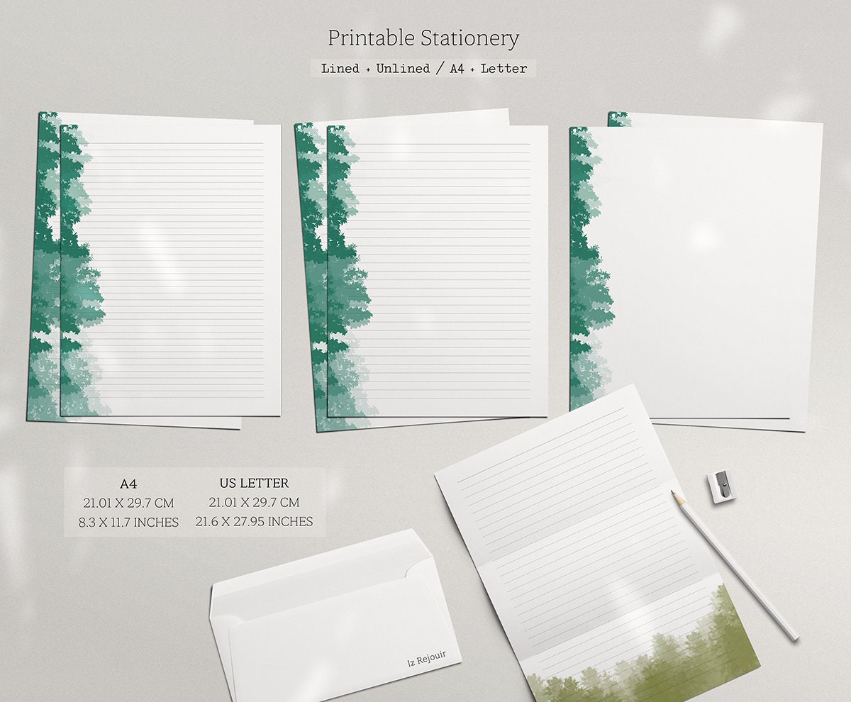 Green Tree Letter Writing Set, A4/letter/lined/unlined/pdf/jpg ...