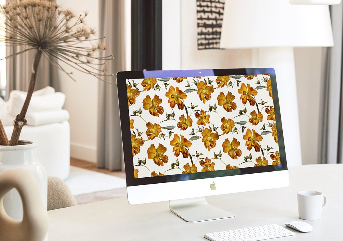 Floral Desktop Wallpapers, Set of 3/floral Pattern/glitter Flowers PC ...