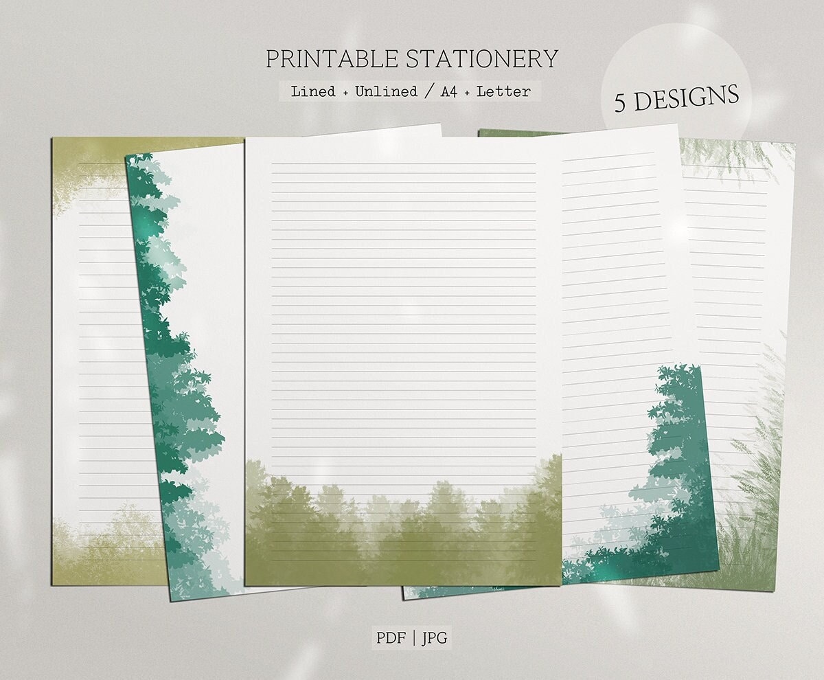 Green Tree Letter Writing Set, A4/letter/lined/unlined/pdf/jpg ...