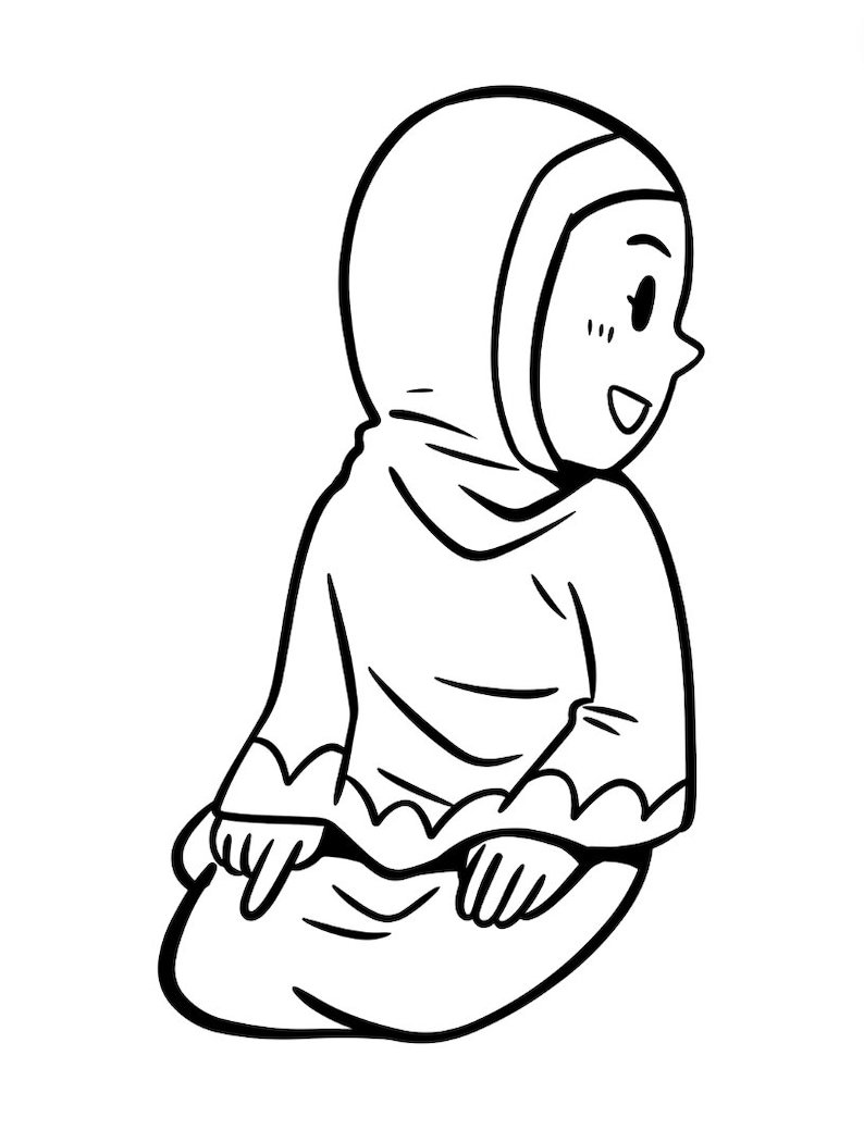 Prayer Position Salat Salah Coloring Pages for Muslim Girls | Printable ...