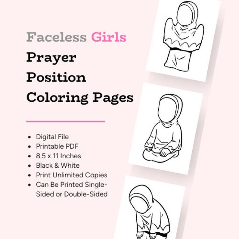 Prayer Position Salat Salah Coloring Pages for Muslim Girls | Printable ...