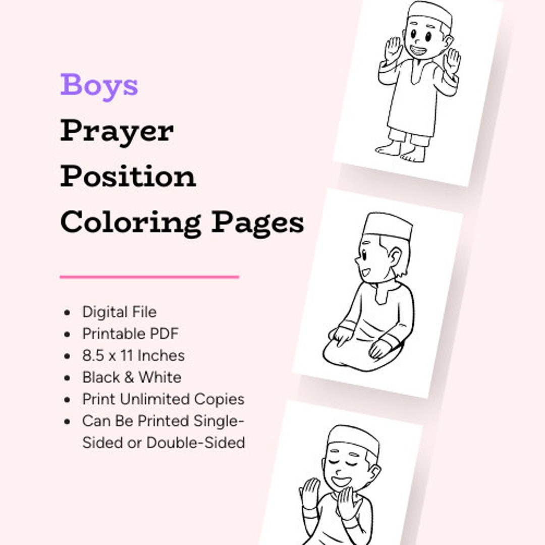 Prayer Position Salat Salah Coloring Pages for Muslim Boys | Printable ...