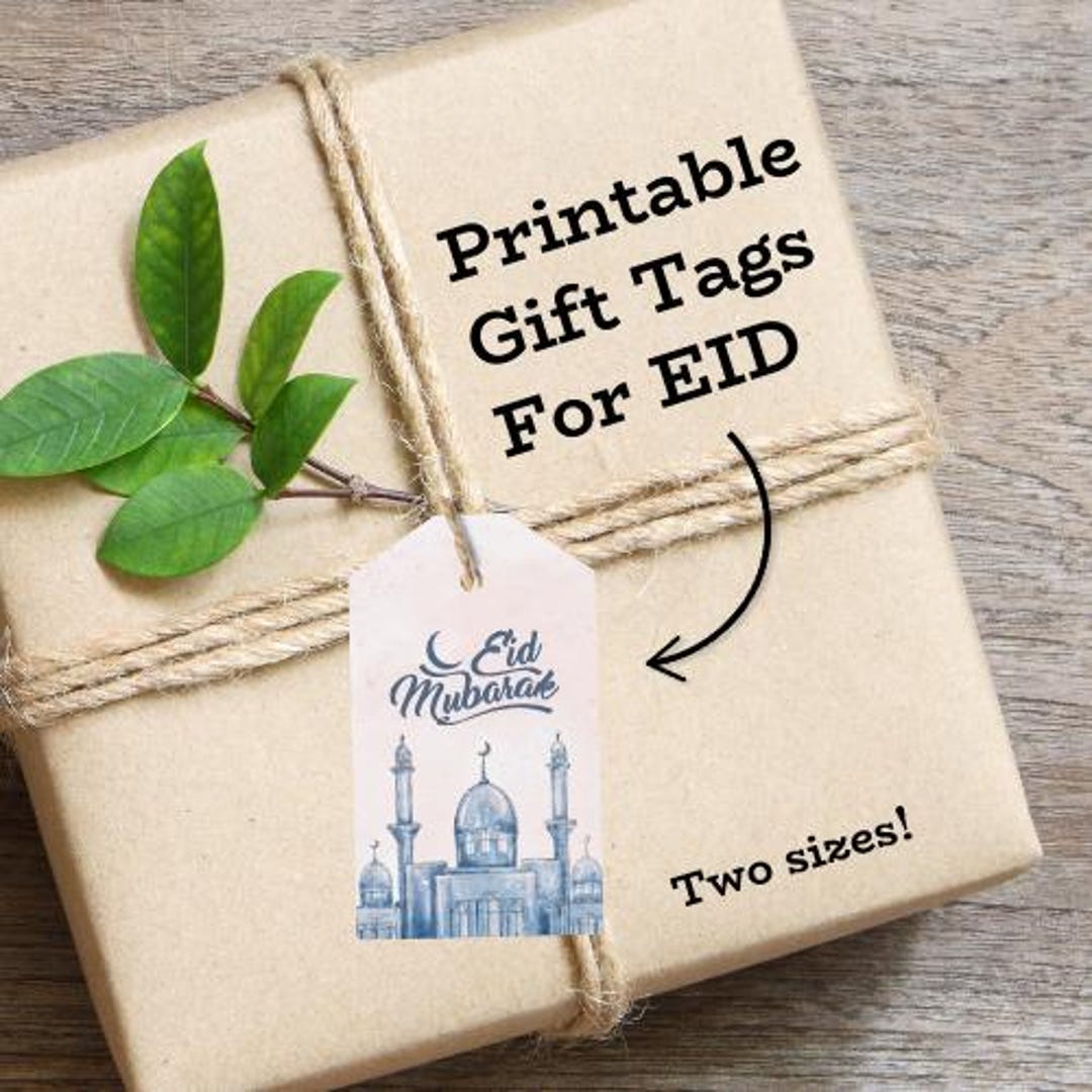 Blue and Pink Printable Eid Gift Tags | Islamic Eid Mubarak Gift Tags ...