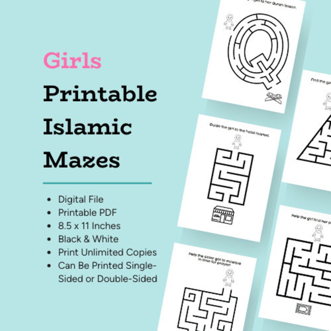 11 Girls Maze Activity Pages for Little Muslims Ages 4 Printable PDF ...
