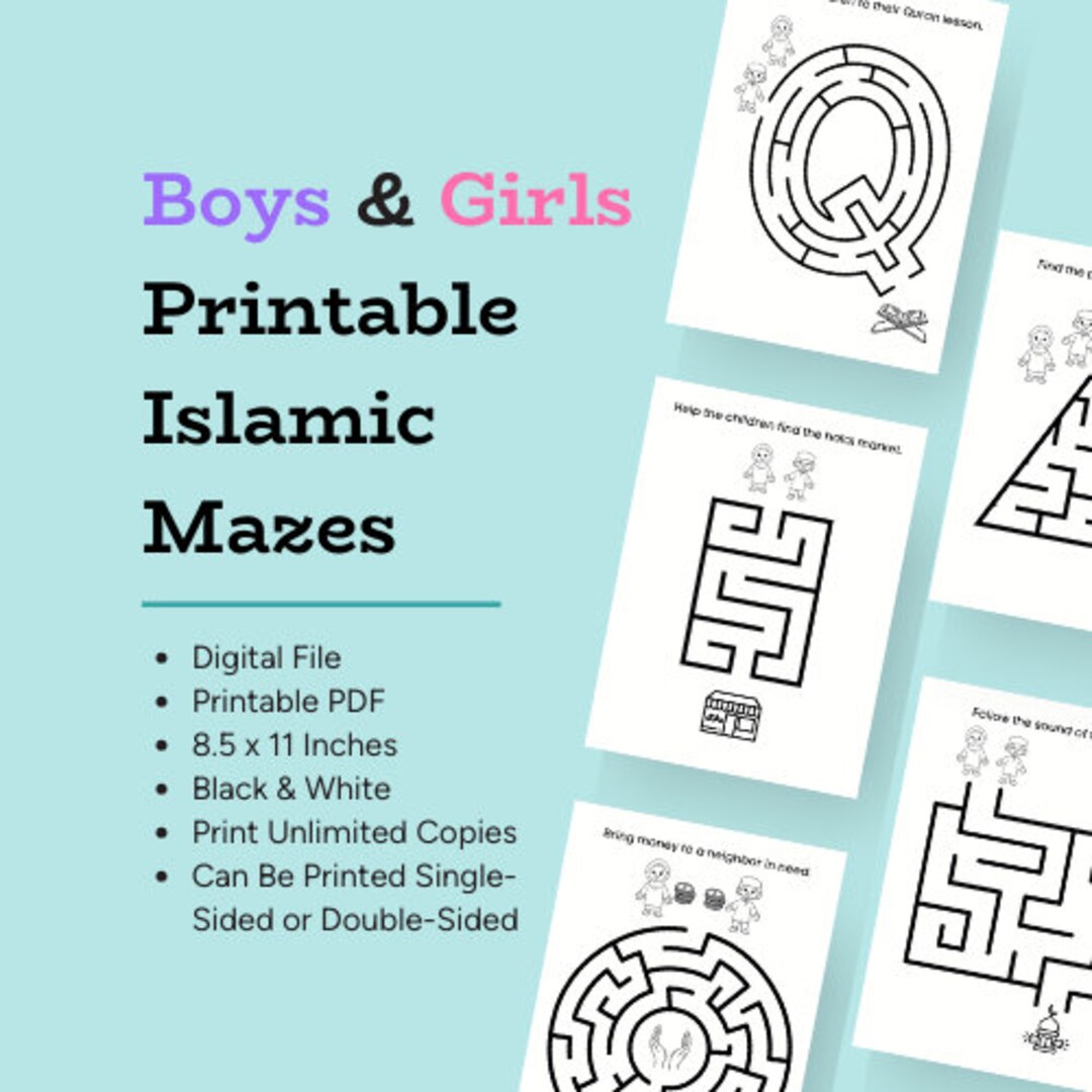11 Kids Maze Activity Pages for Little Muslims With Boy and Girl Child ...