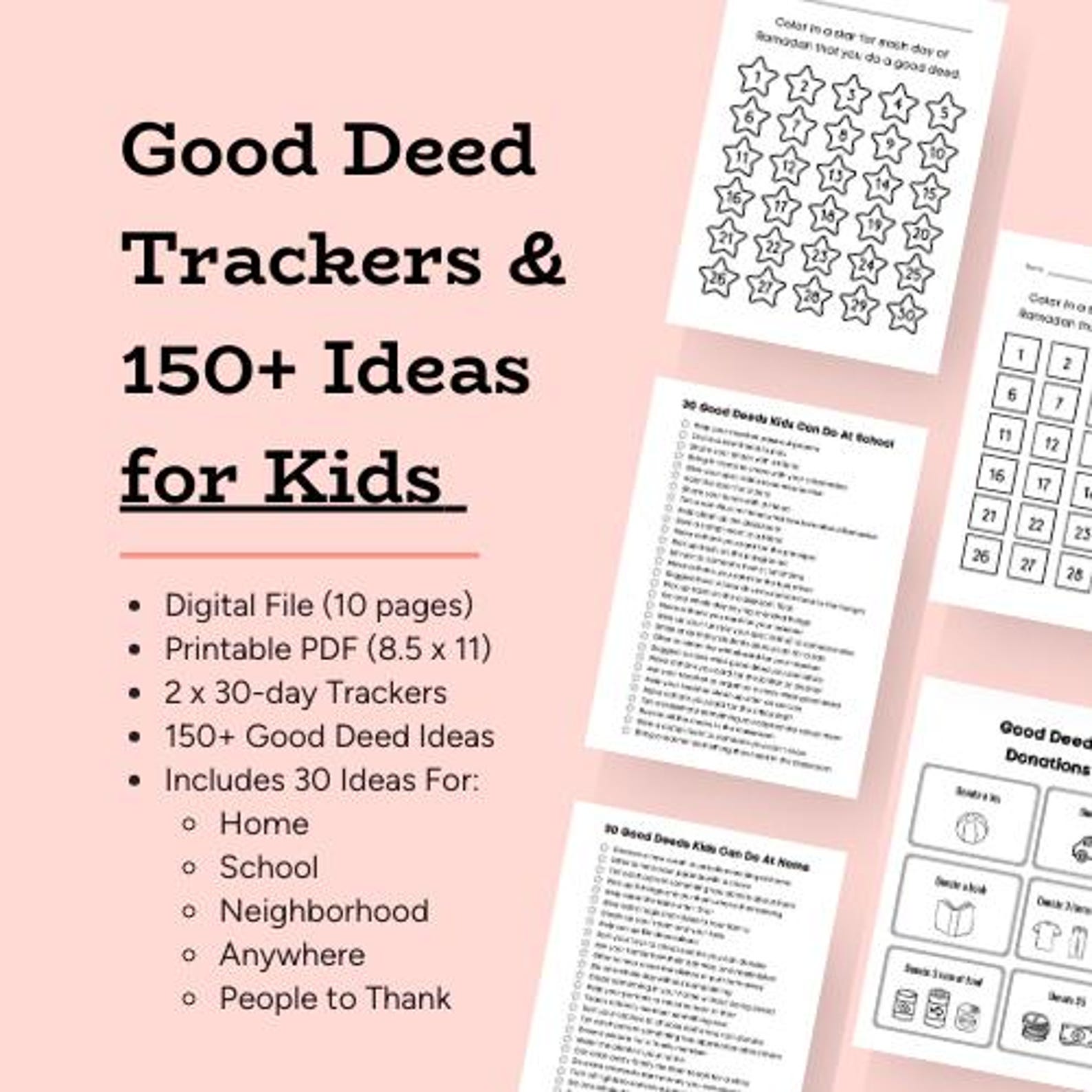 Ramadan Good Deed Tracker for Kids With 150+ Good Deed Ideas | Good ...