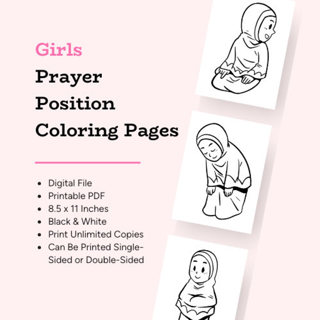Prayer Position Salat Salah Coloring Pages for Muslim Girls | Printable ...