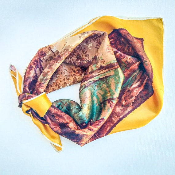 1970s, head scarf, roll edge, with a horse and waters… - Gem