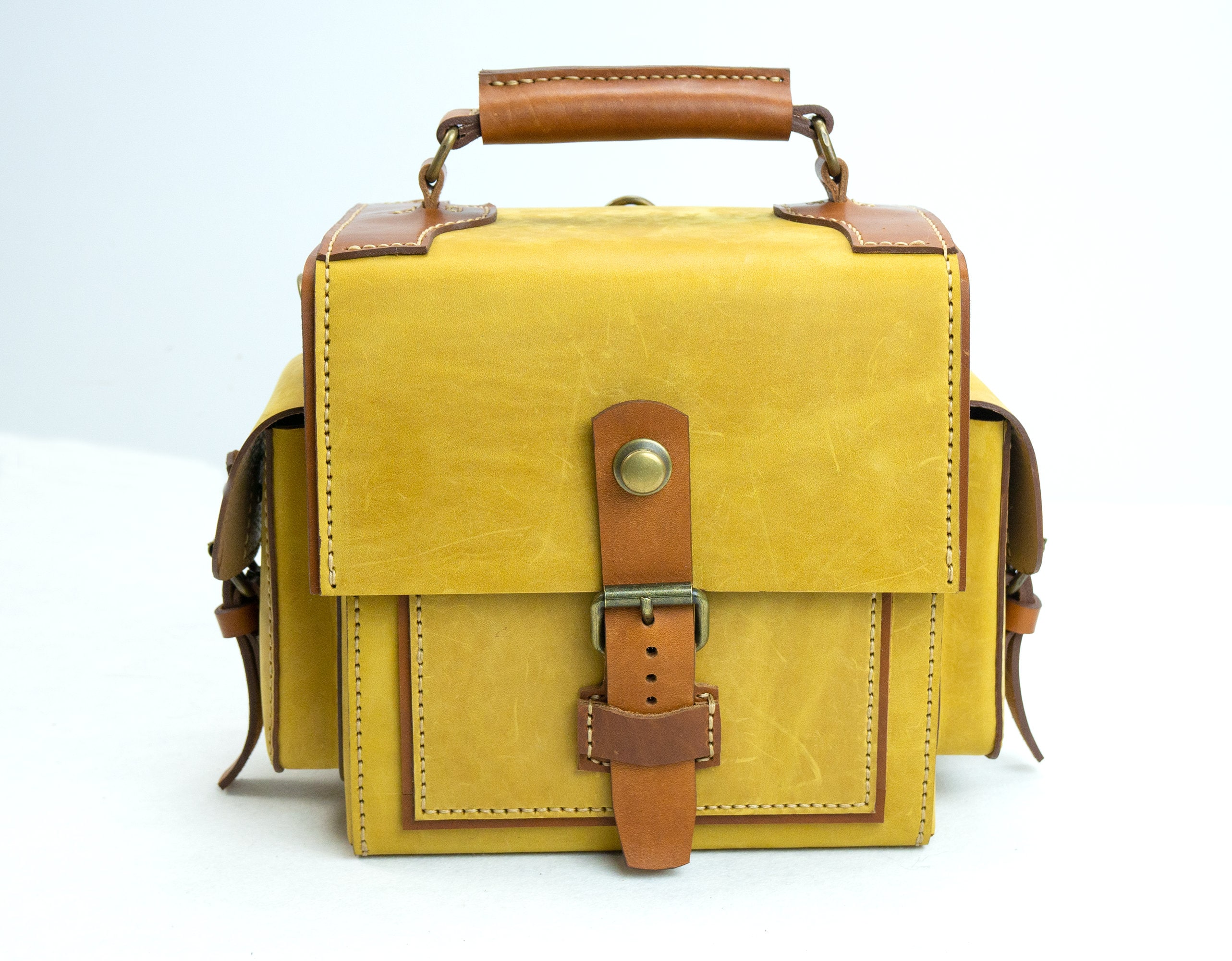 Camera Bag the CUBE Yellow, Leather Camera Bag, DSLR Camera Case - Etsy