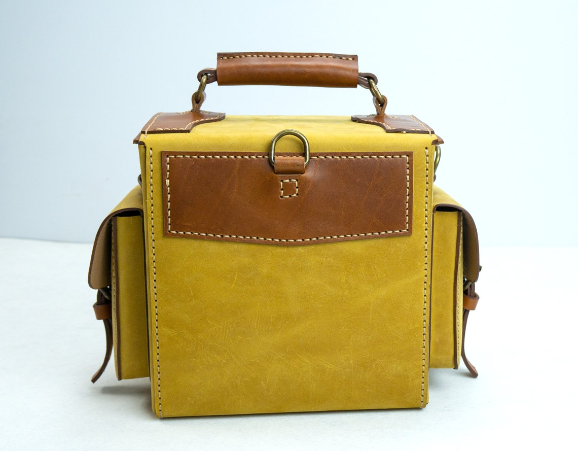 Camera Bag the CUBE Yellow Leather Camera Bag DSLR Camera | Etsy