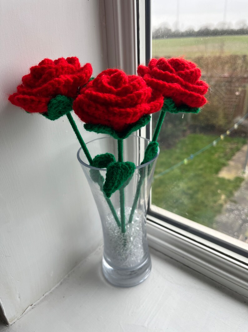 Handmade Crochet Red Rose Bouquets - Etsy UK