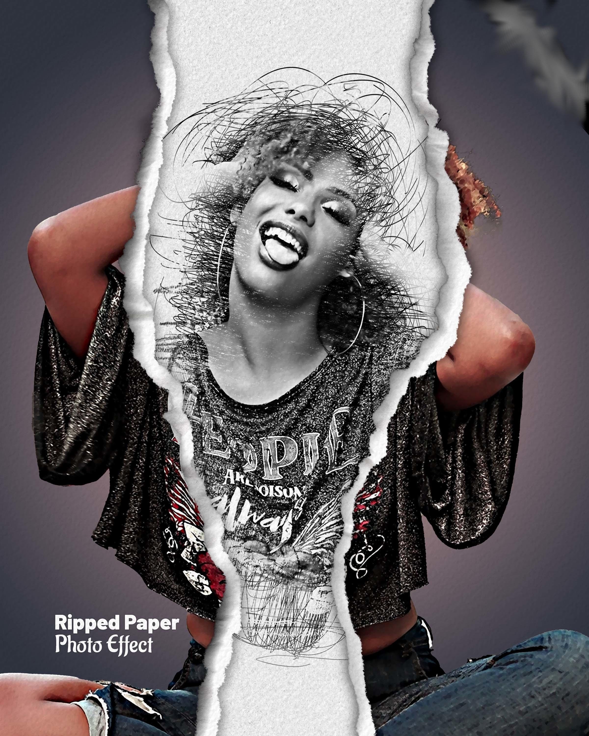 Ripped Photo Line Sketch Photoshop PSD Photo Effect - Etsy