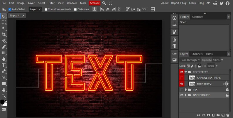 Neon Sign Photoshop PSD Text Effect Template Instant Download - Etsy