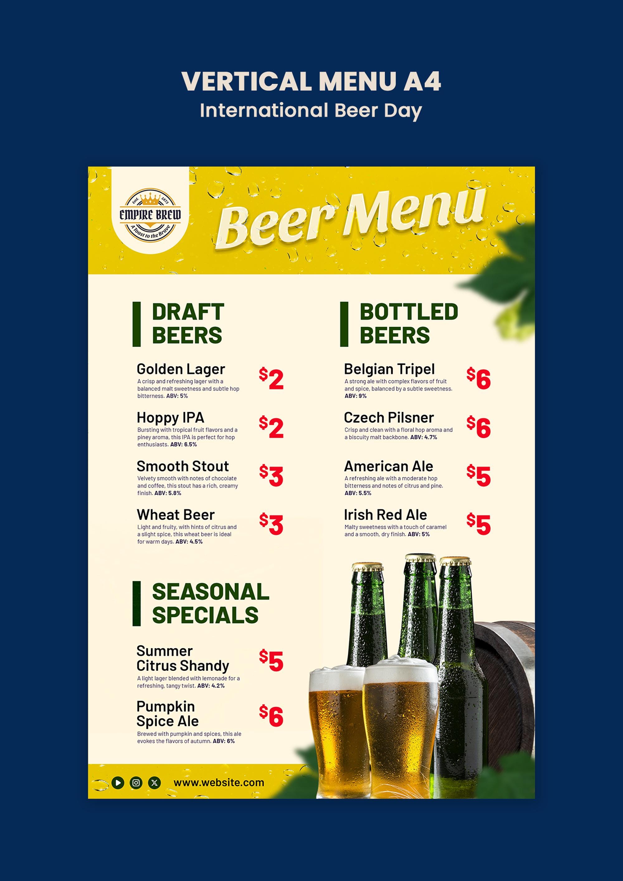 Editable Drink Menu Template: Restaurant, Bar, Cocktail Specials (PSD ...