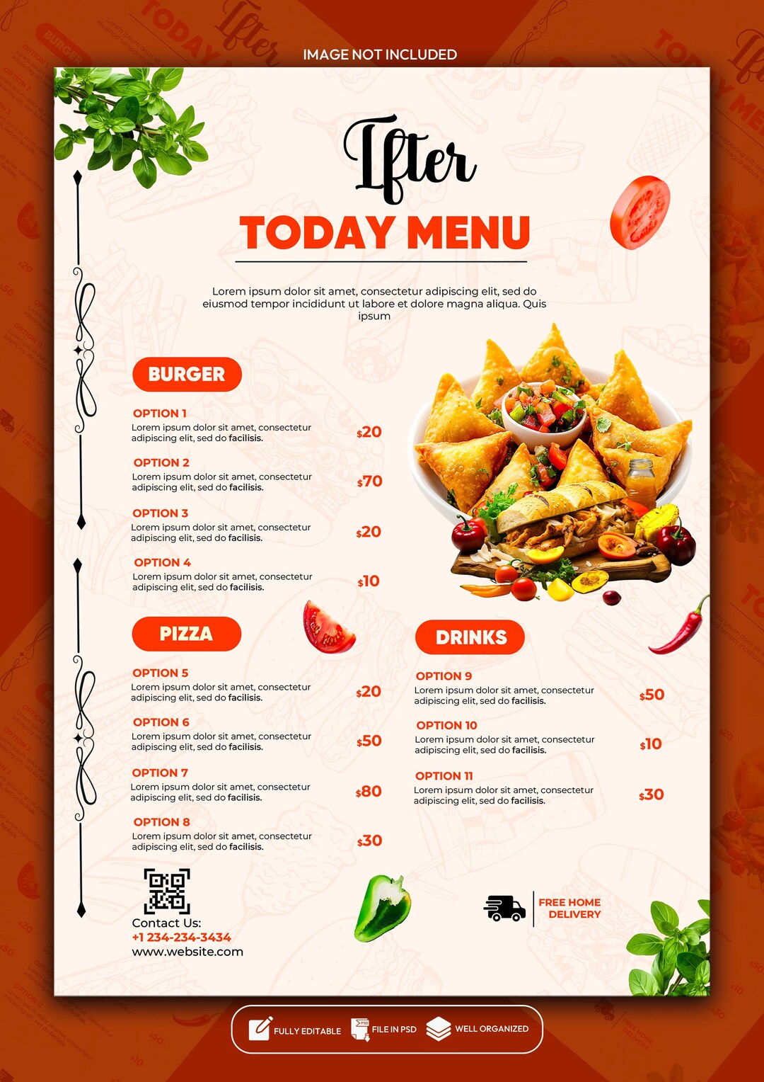 Middle Eastern Restaurant Menu Template: Editable PSD Flyer (digital ...