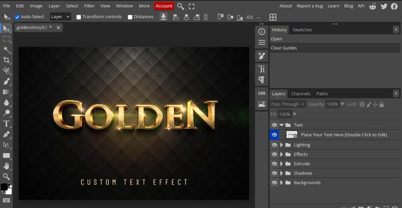 Golden Shiny 3D Text Effect Photoshop PSD Template Instant Download - Etsy