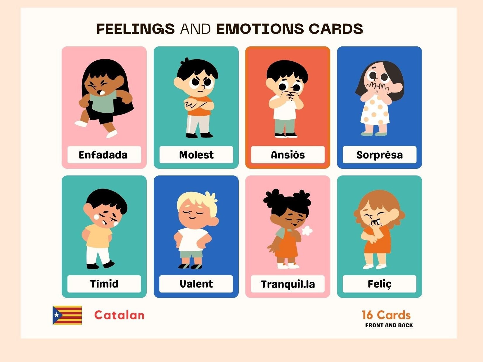 Catalan Emotions & Feelings Flashcards: Enhance Your Kids Emotional ...