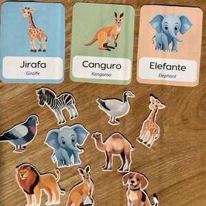 50 Spanish Animals Flash Cards With English Translation and Matching ...