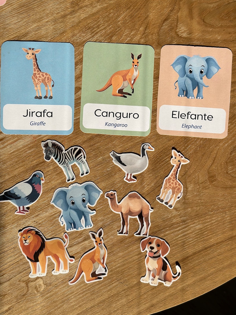 50 Spanish Animals Flash Cards With English Translation and Matching ...