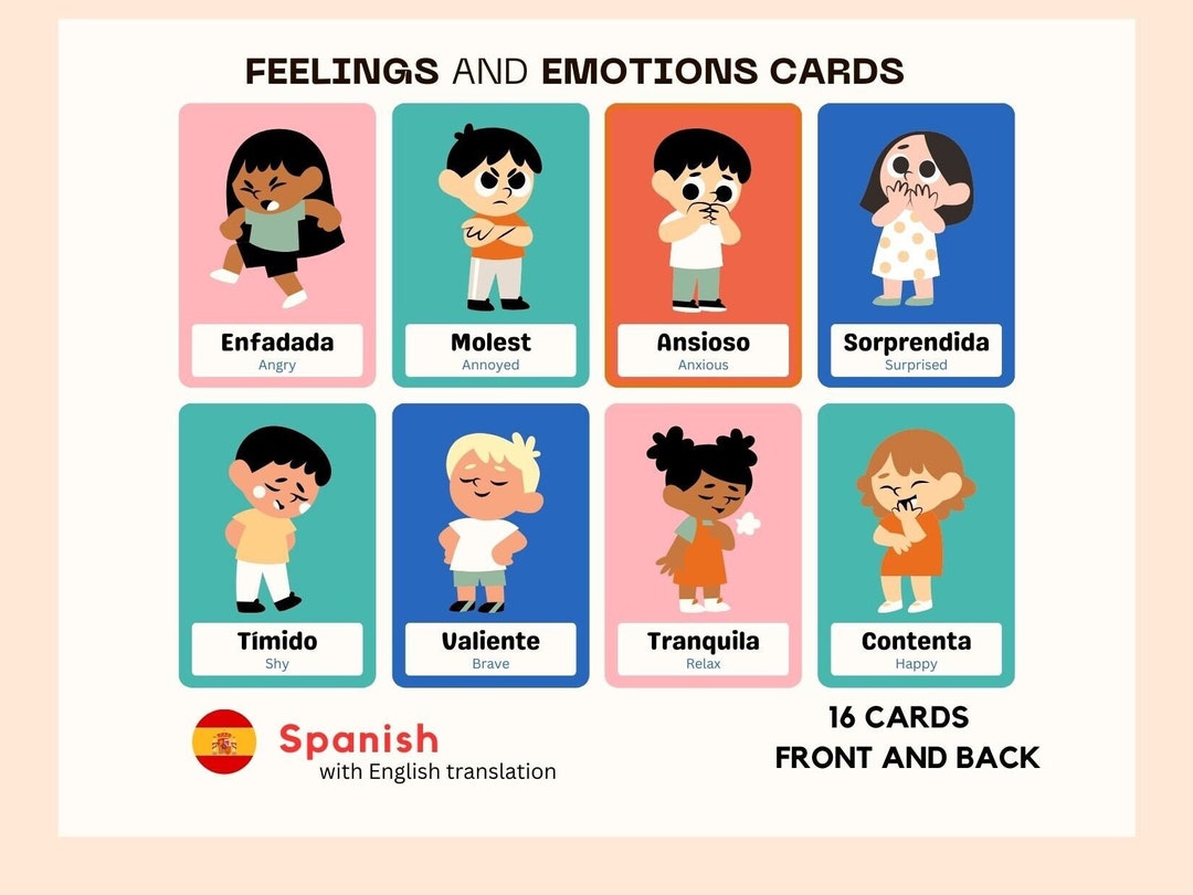 Spanish Emotions Flashcards for Kids: Bilingual Learning (digital ...