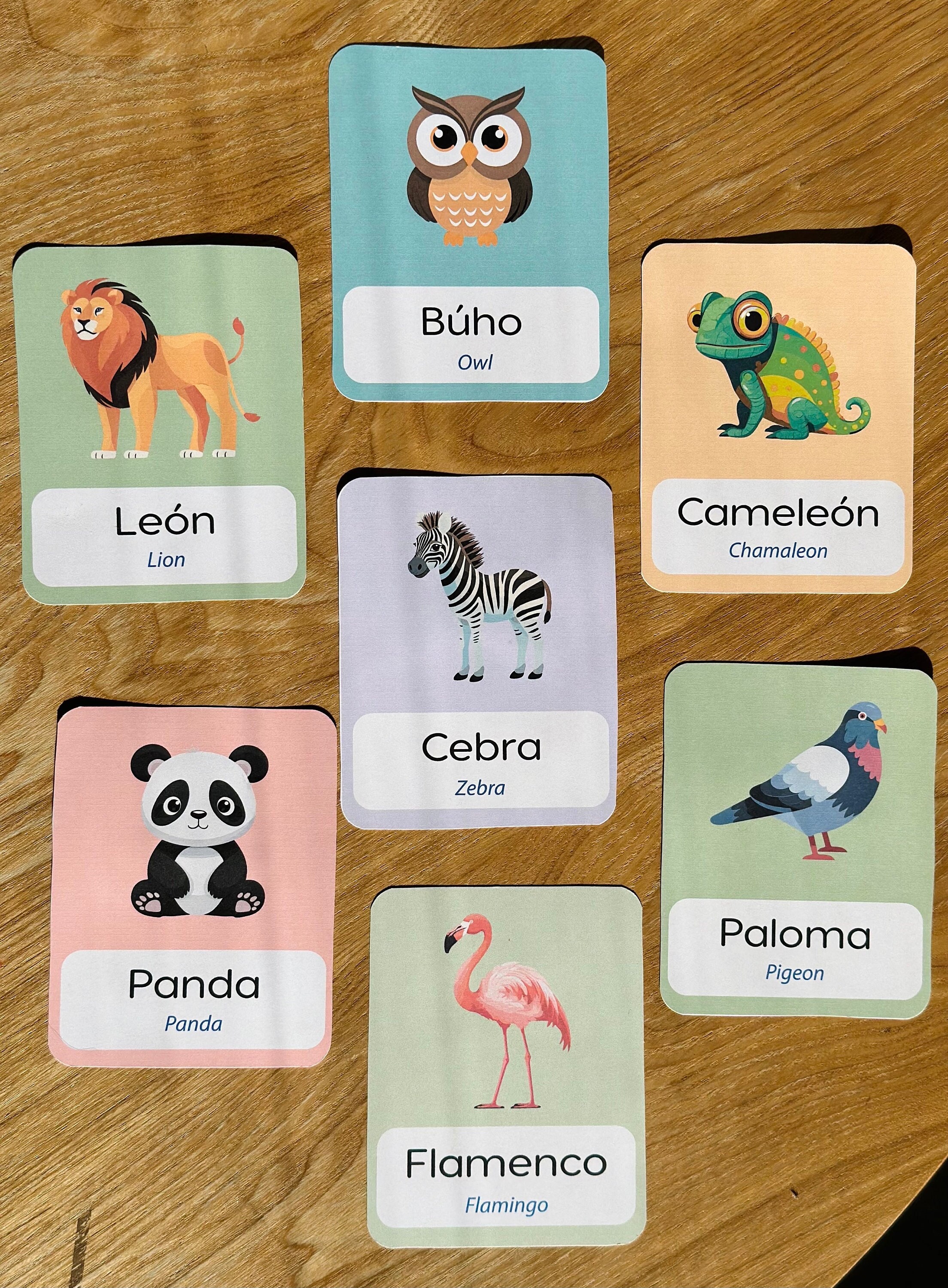 50 Spanish Animals Flash Cards With English Translation and Matching ...
