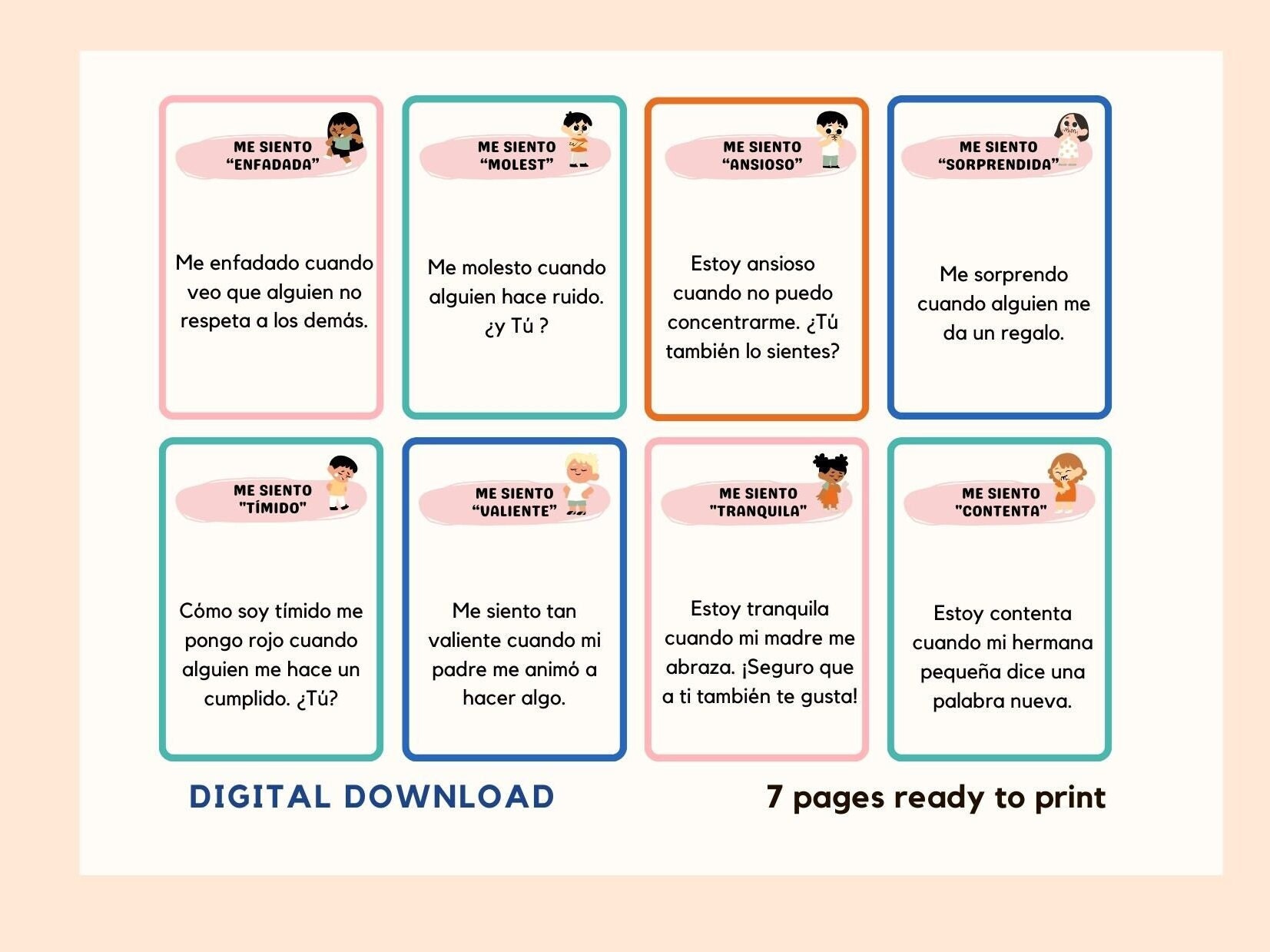 Spanish Emotions Flashcards for Kids: Bilingual Learning (digital ...