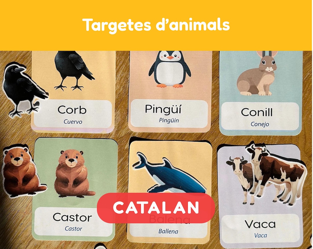 50 Animal Names Flash Cards With Spanish Translation and Stickers to ...