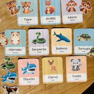 50 Spanish Animals Flash Cards With English Translation and Matching ...