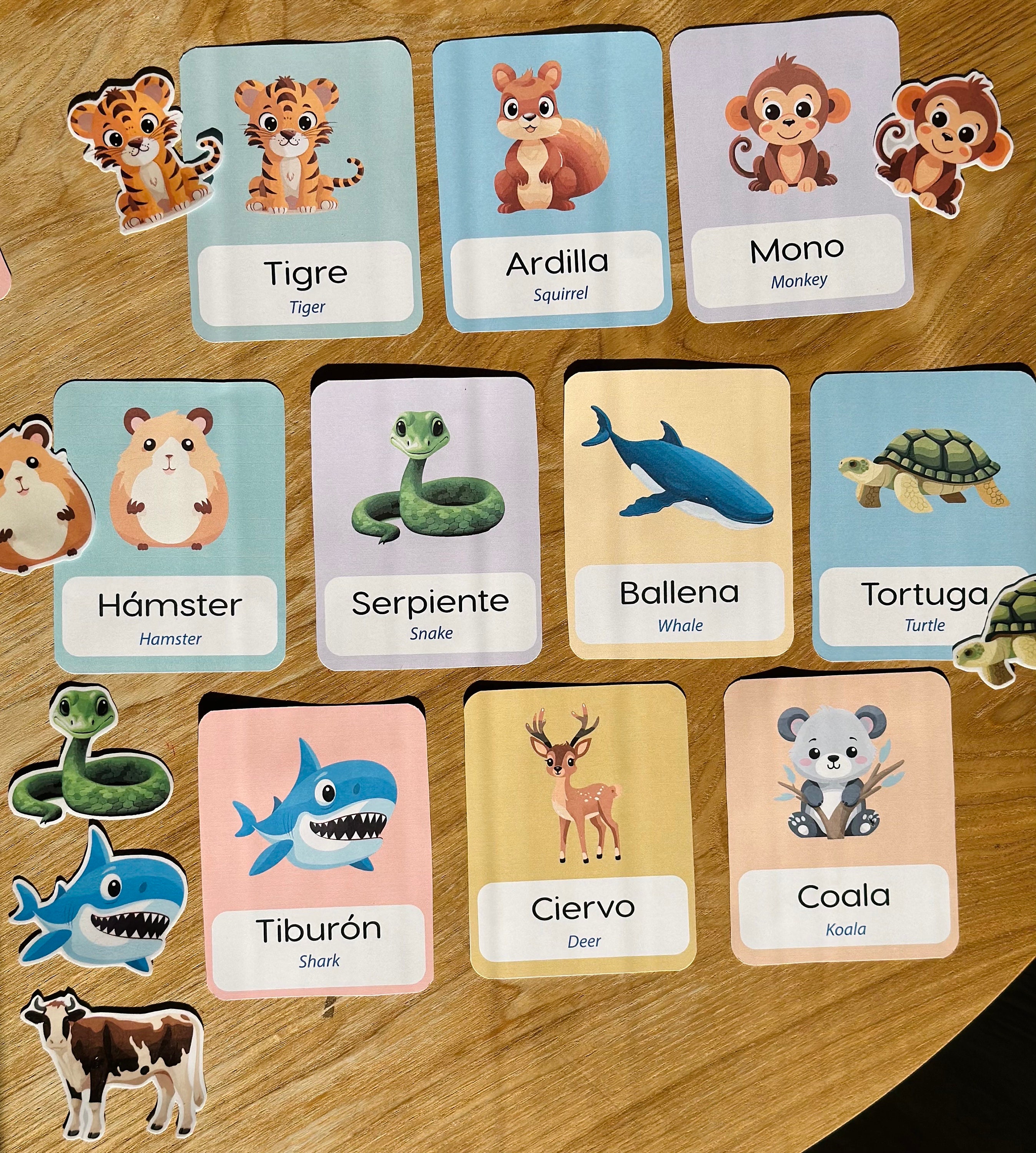 50 Spanish Animals Flash Cards With English Translation and Matching ...