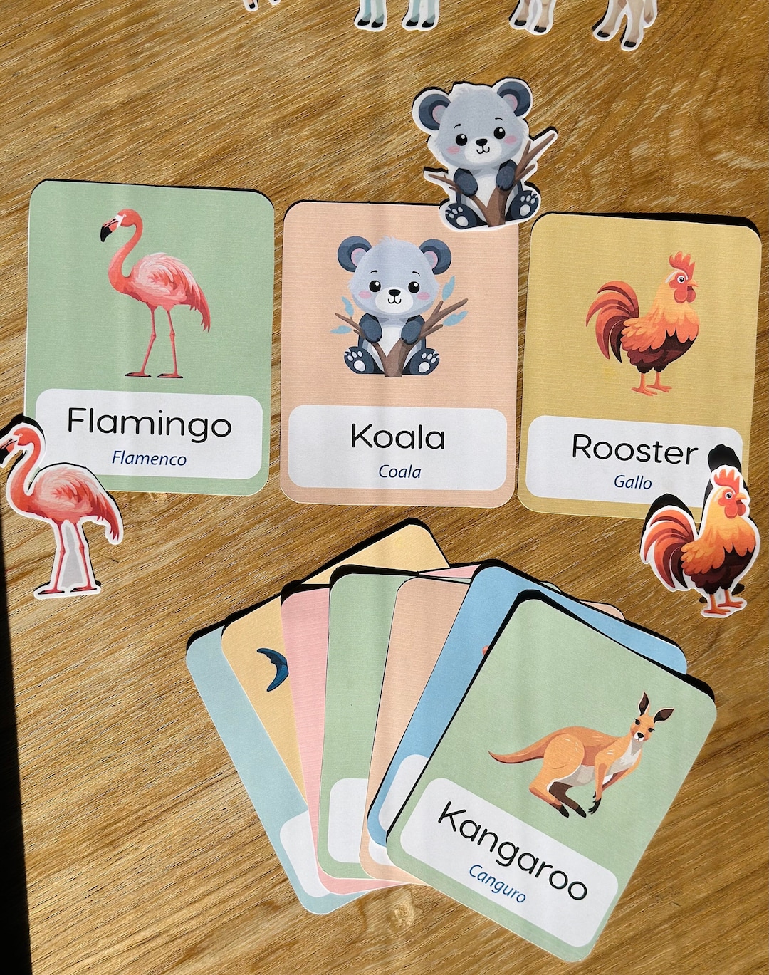 50 Animals Flash Cards With Matching Stickers - English and Spanish ...