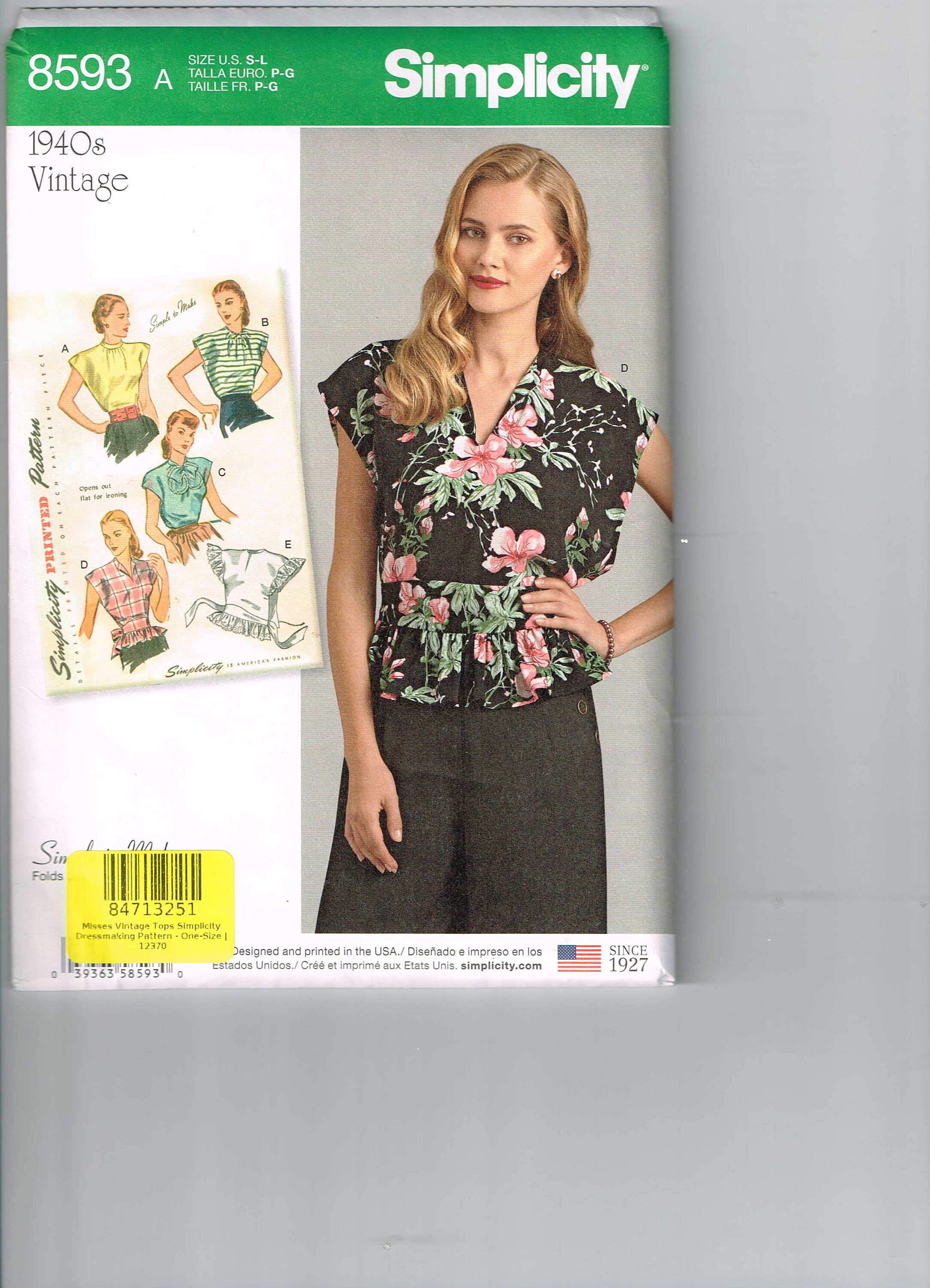 NEW Simplicity 8593 1940's Vintage Style Poncho Blouses for Sizes S-L - Etsy