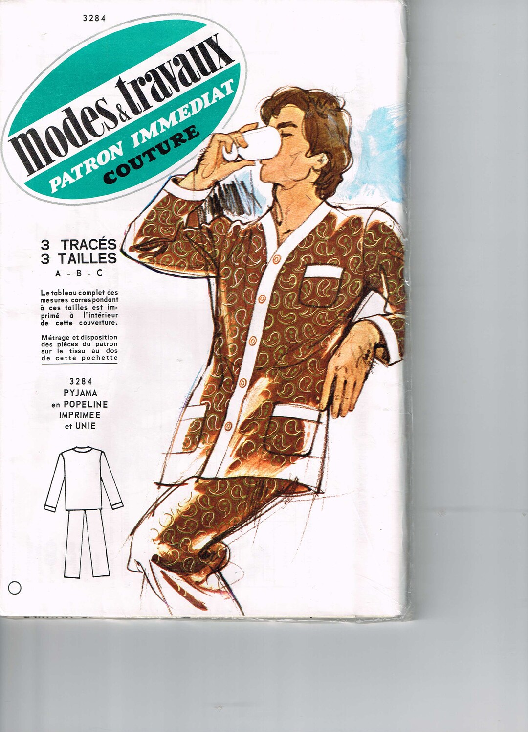 Vintage Men's Pyjama Sewing Pattern: Modes & Travaux Couture 3284 ...