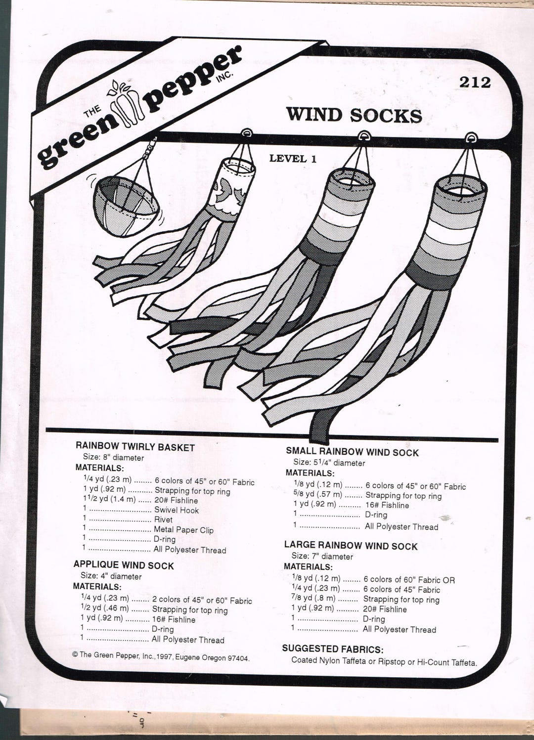 The Green Pepper Wind Socks Sewing Patterns Level 1: Rainbow Twirly ...