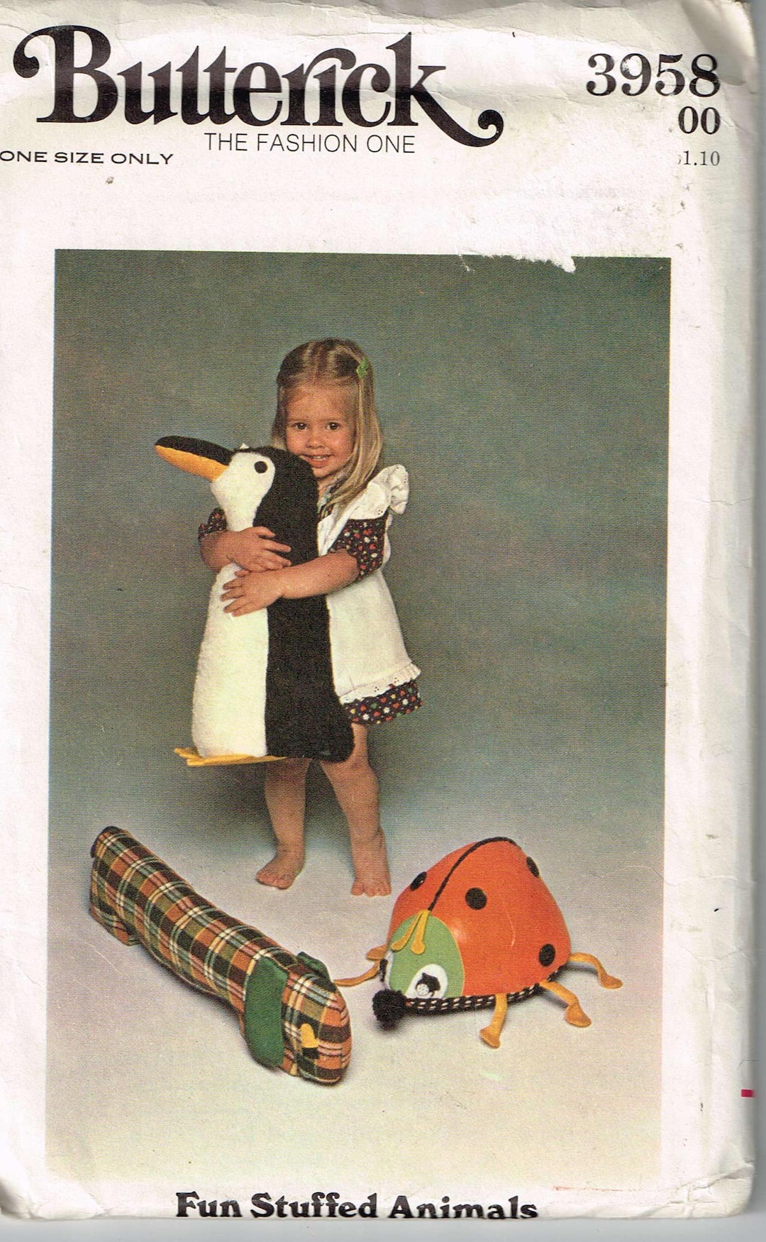 Butterick 3958 (uncut) Fun Stuffed Animals-penguin, Lady Bug, and Dog ...