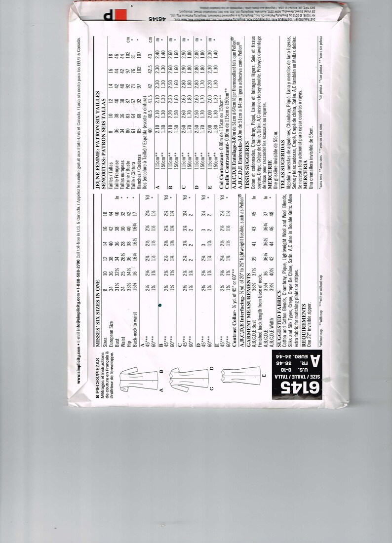 OOP New Look Pattern 6145 Misses Knee-length Shift Dress Sizes 8-18 - Etsy