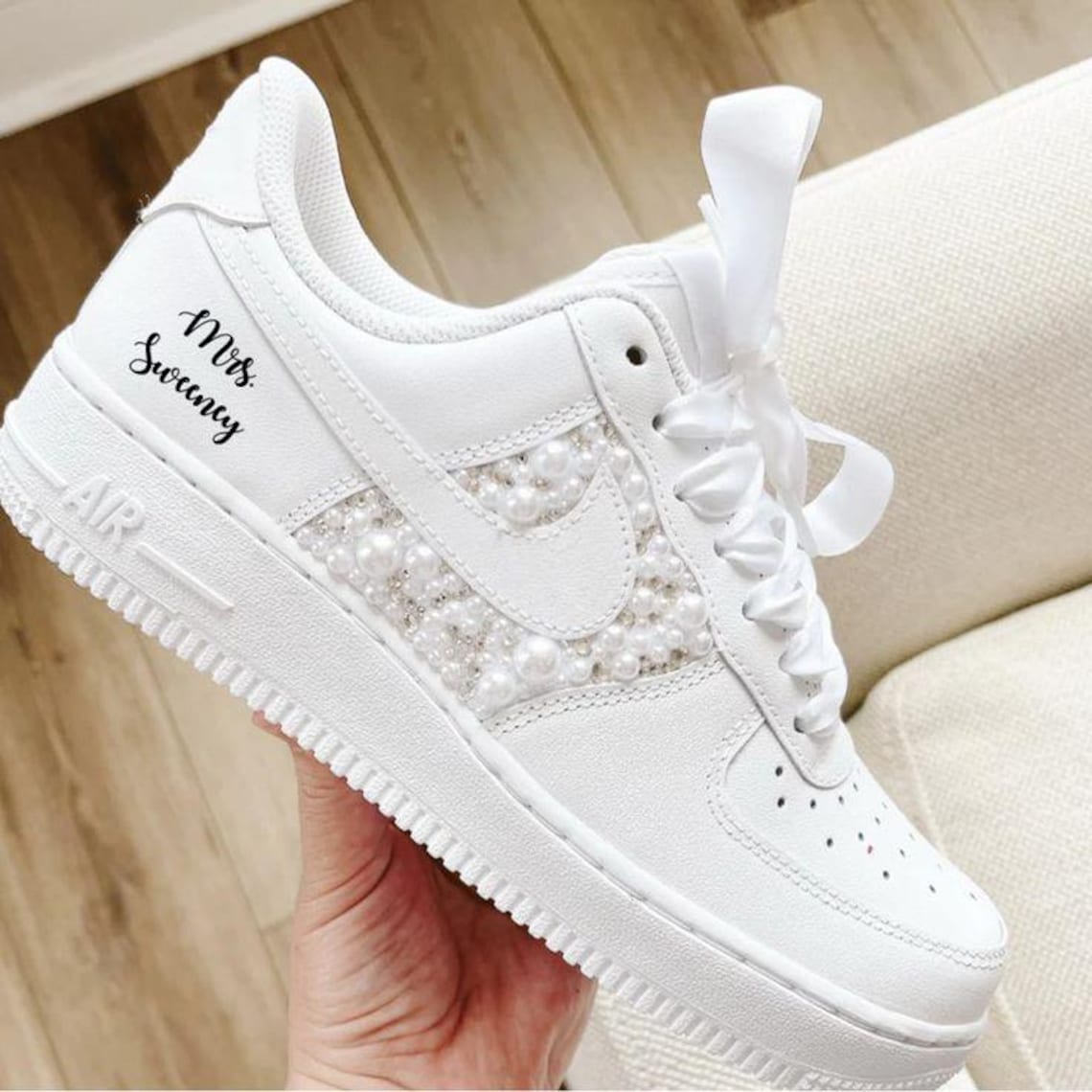 Custom Pearl & Rhinestone Wedding Sneakers: Personalized Bridal Shoes ...