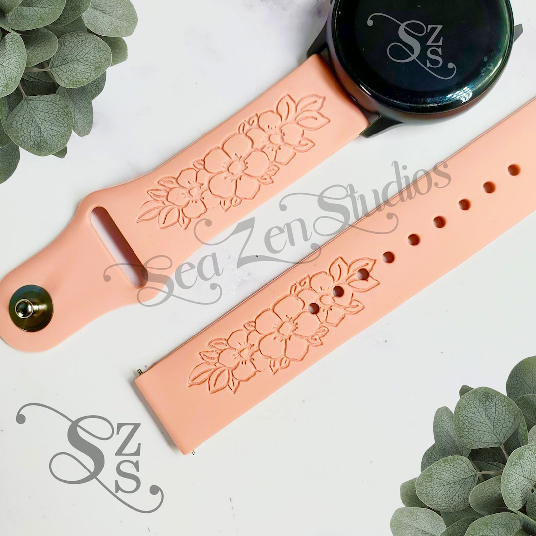 Hibiscus Flower Engraved Watch Band in 20MM and 22MM Compatible With ...
