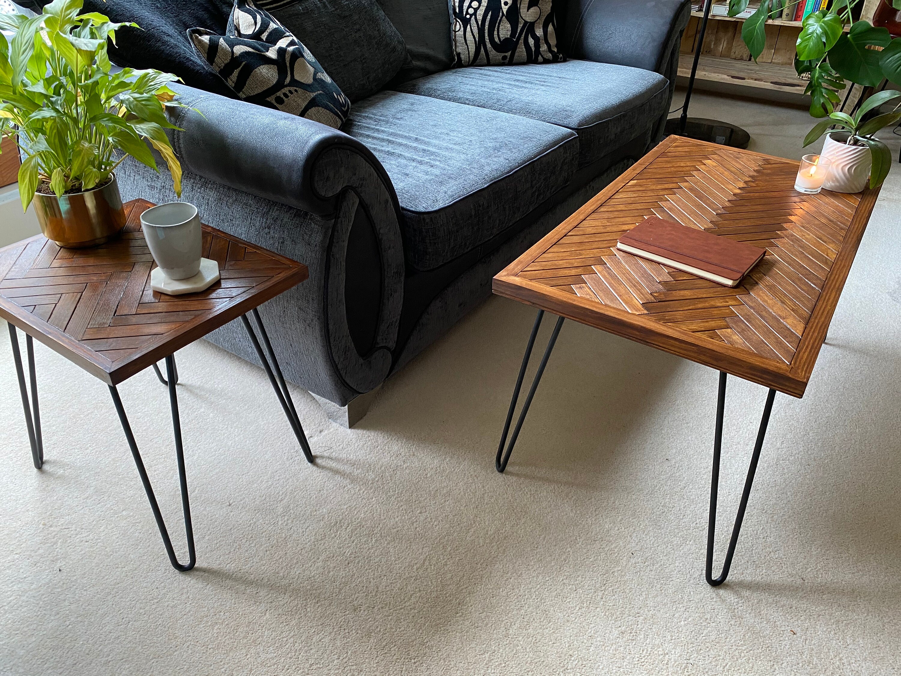 Up-cycled Herringbone Side Table With Hairpin Legs, Coffee, Table ...