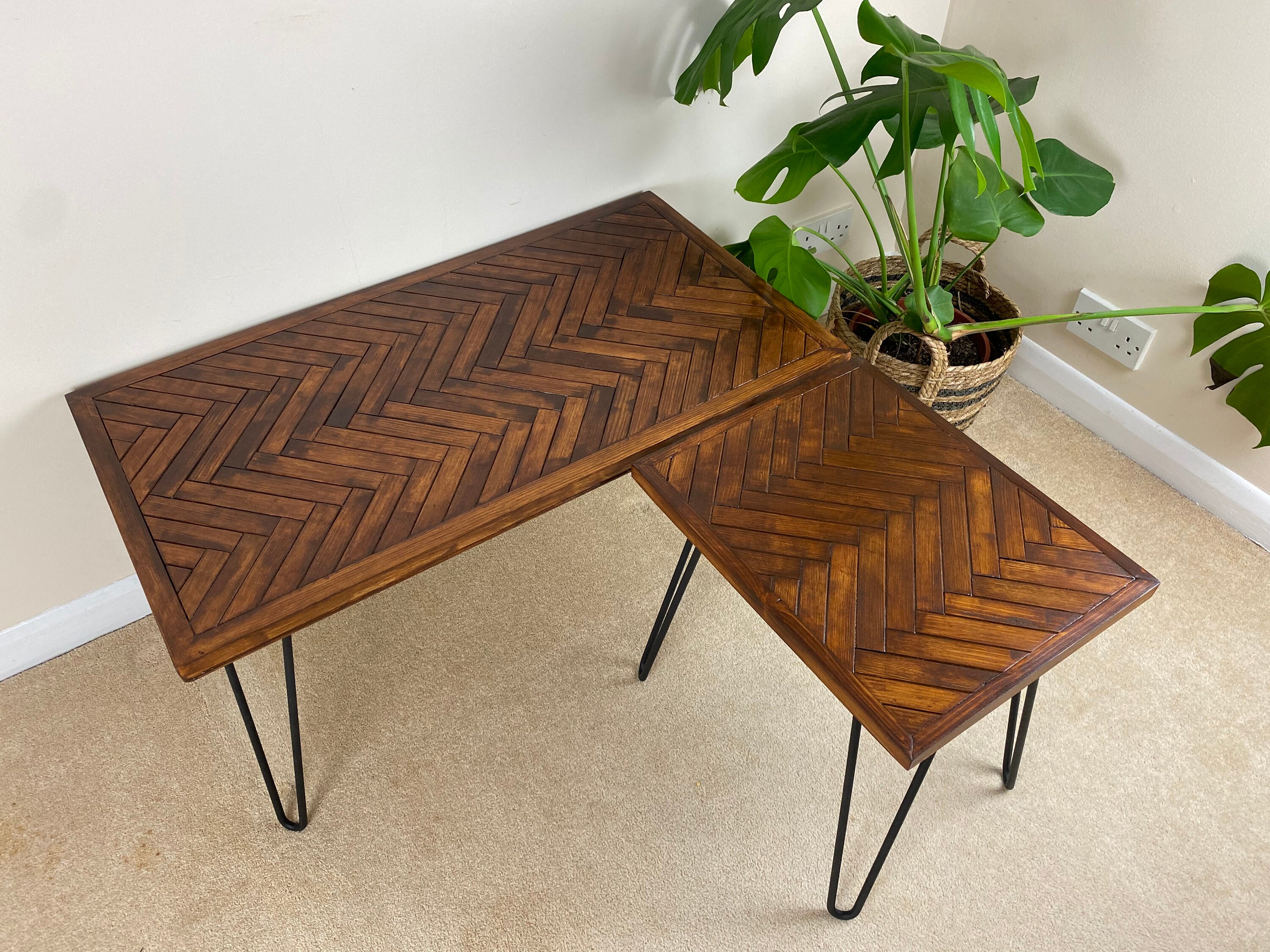 Up-cycled Herringbone Side Table With Hairpin Legs, Coffee, Table ...