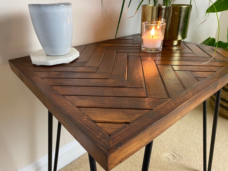 Up-cycled Herringbone Side Table With Hairpin Legs, Coffee, Table ...