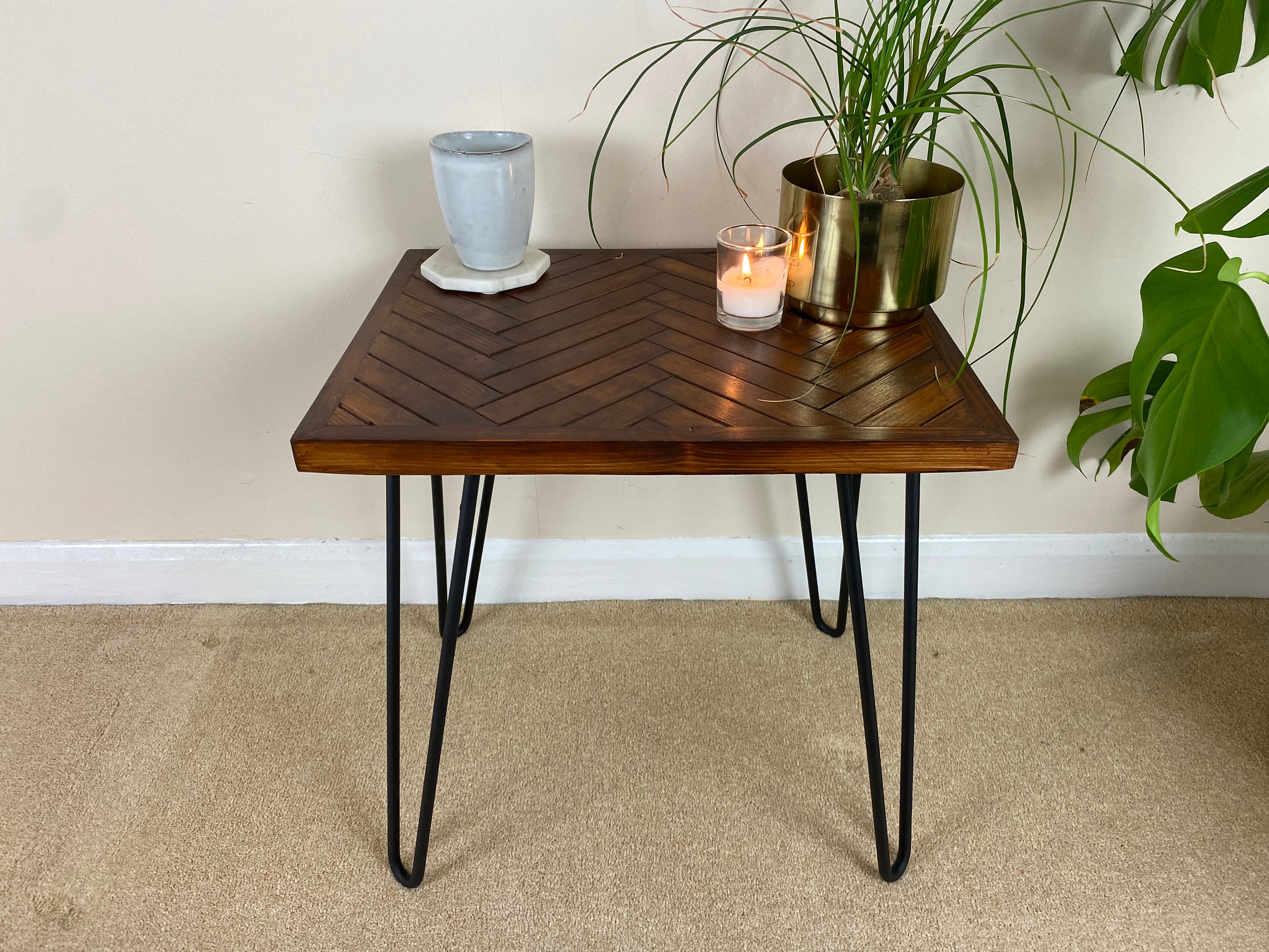 Up-cycled Herringbone Side Table With Hairpin Legs, Coffee, Table ...