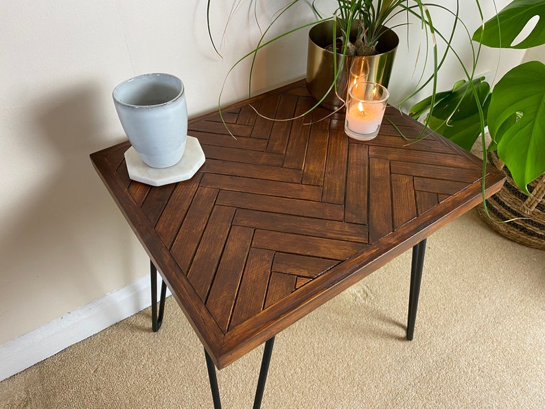 Up-cycled Herringbone Side Table With Hairpin Legs, Coffee, Table ...