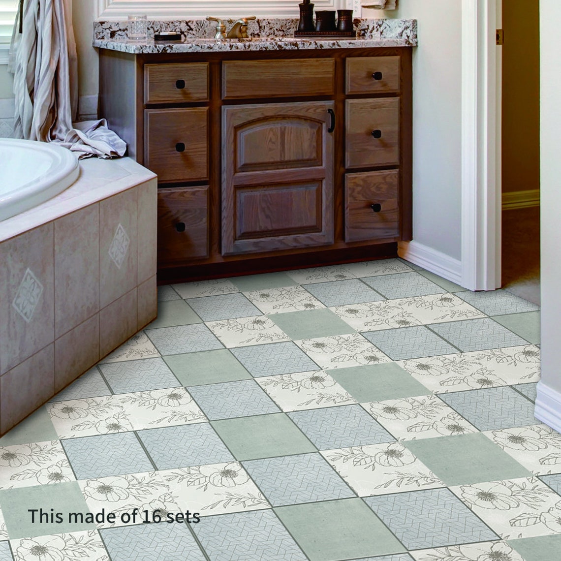 Peel and stick Floor Tile Sticker Geometric Bathroom Flooring | Etsy