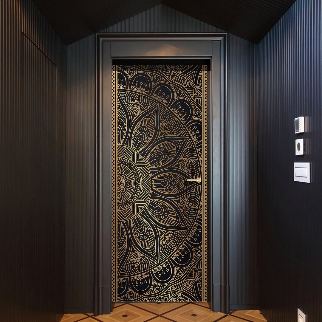 Golden Mandela Door Mural, Half Mandala Door Wallpaper, Peel and Stick ...